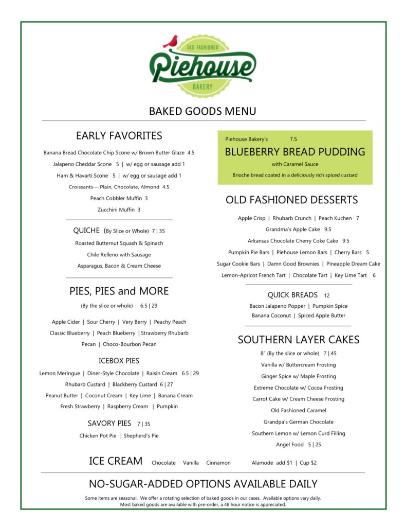 Menu – Piehouse Bakery