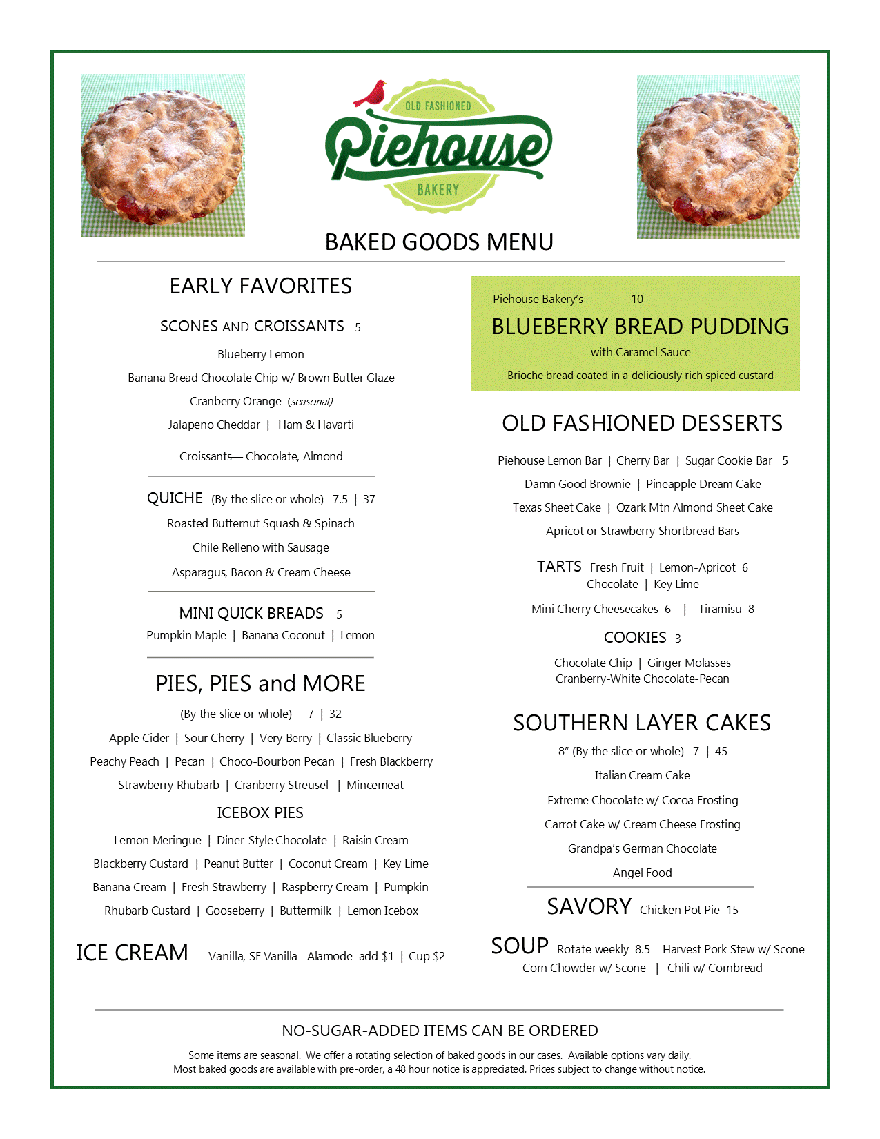 Menu – Piehouse Bakery