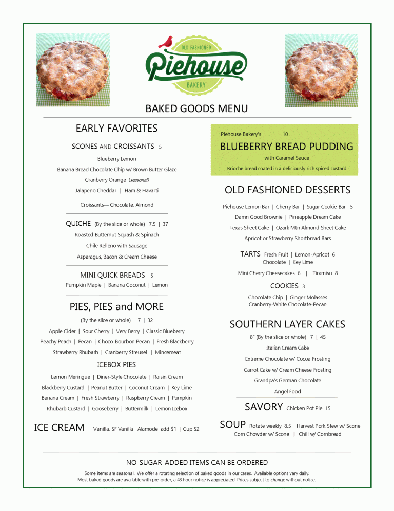 Menu – Piehouse Bakery